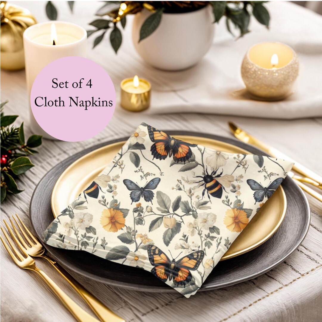 Butterflies and Bees Napkins 4 Piece Set Butterfly Napkins Wildlife ...