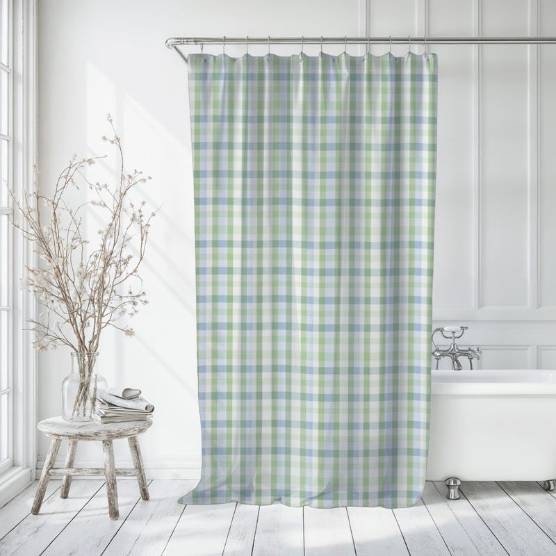 Plaid Curtain Blue Green - Etsy