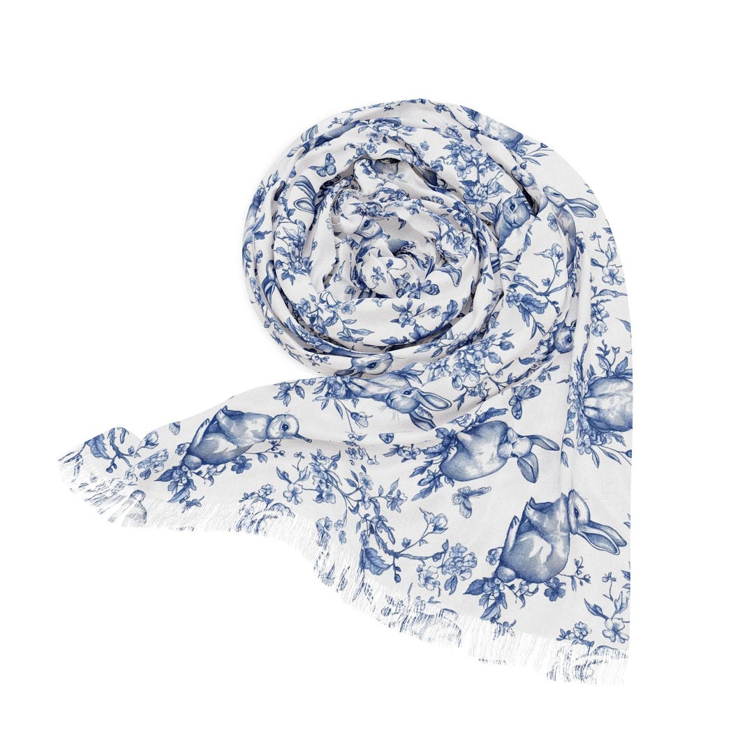 Blue Toile Easter Scarf Bunny Rabbit Scarf Easter Scarf for Women ...