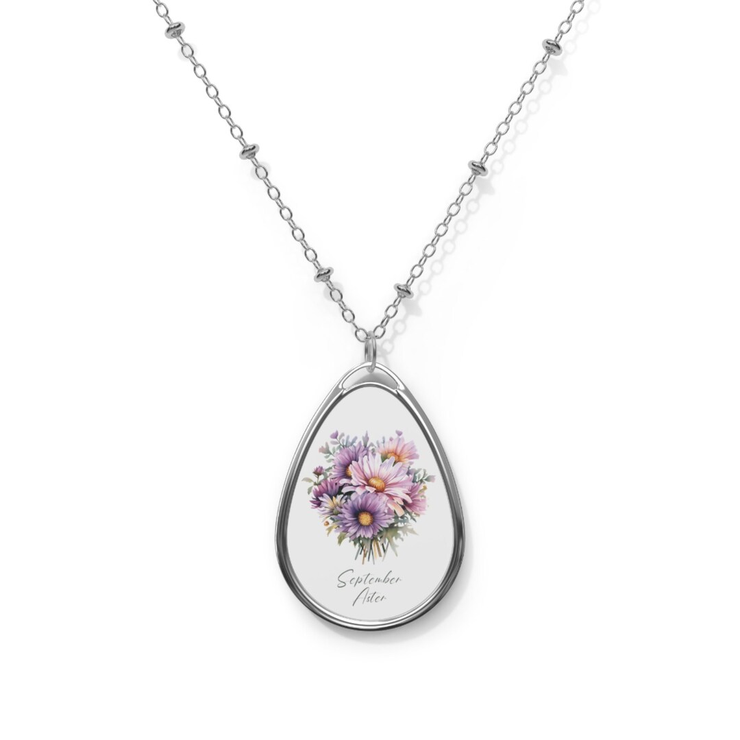 September Aster Birth Flower Oval Necklace Aster Necklace Aster Flower ...