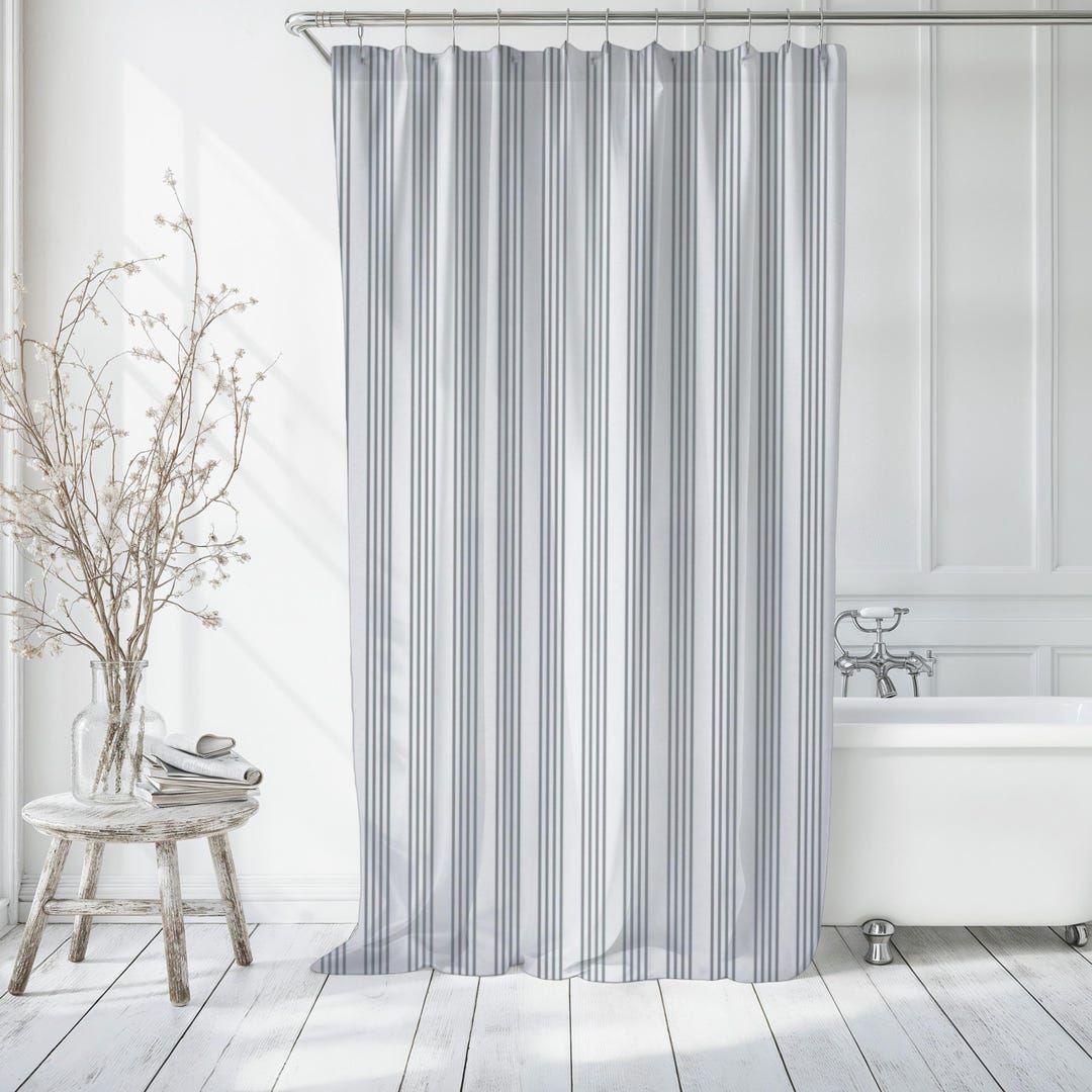 Gray Stripe Shower Curtain - Classic Striped Bath Curtain Traditional ...
