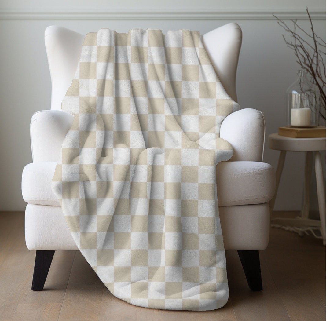 Beige Checkered Blanket Tan Checkerboard Blanket Beige and White ...