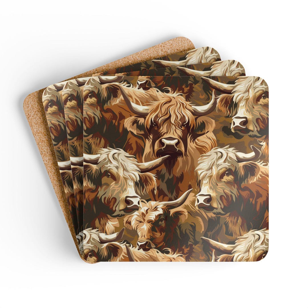 Highland Cows Coaster Set Rustic Cow Coasters Scottish Highland Cows ...