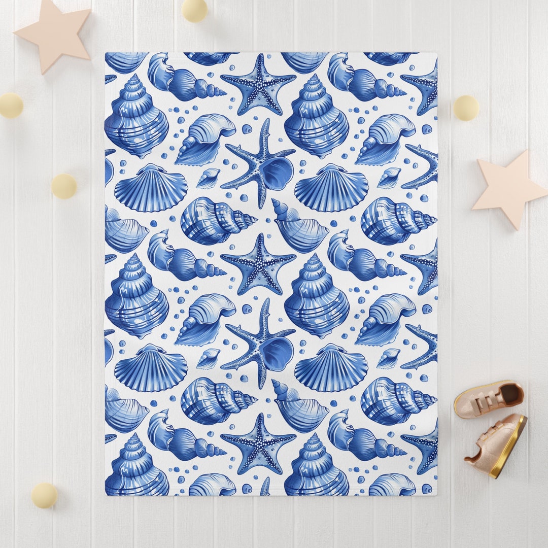 Beach Shells Baby Blanket Blue Shells Baby Blanket Beach Theme Baby ...