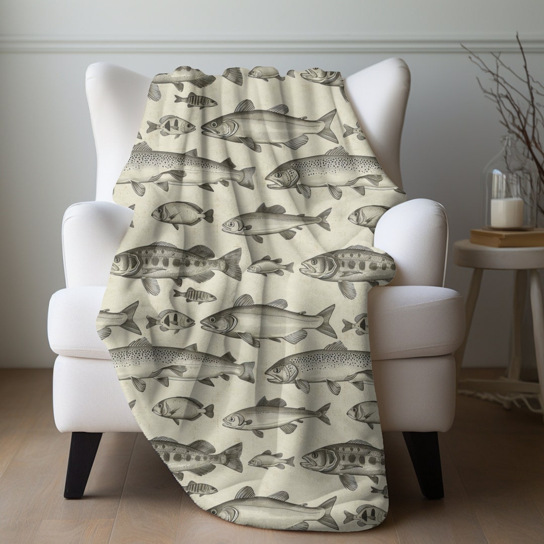 Fish Blanket Retro Fish Blanket Coastal Decor Fishing Blanket Masculine ...