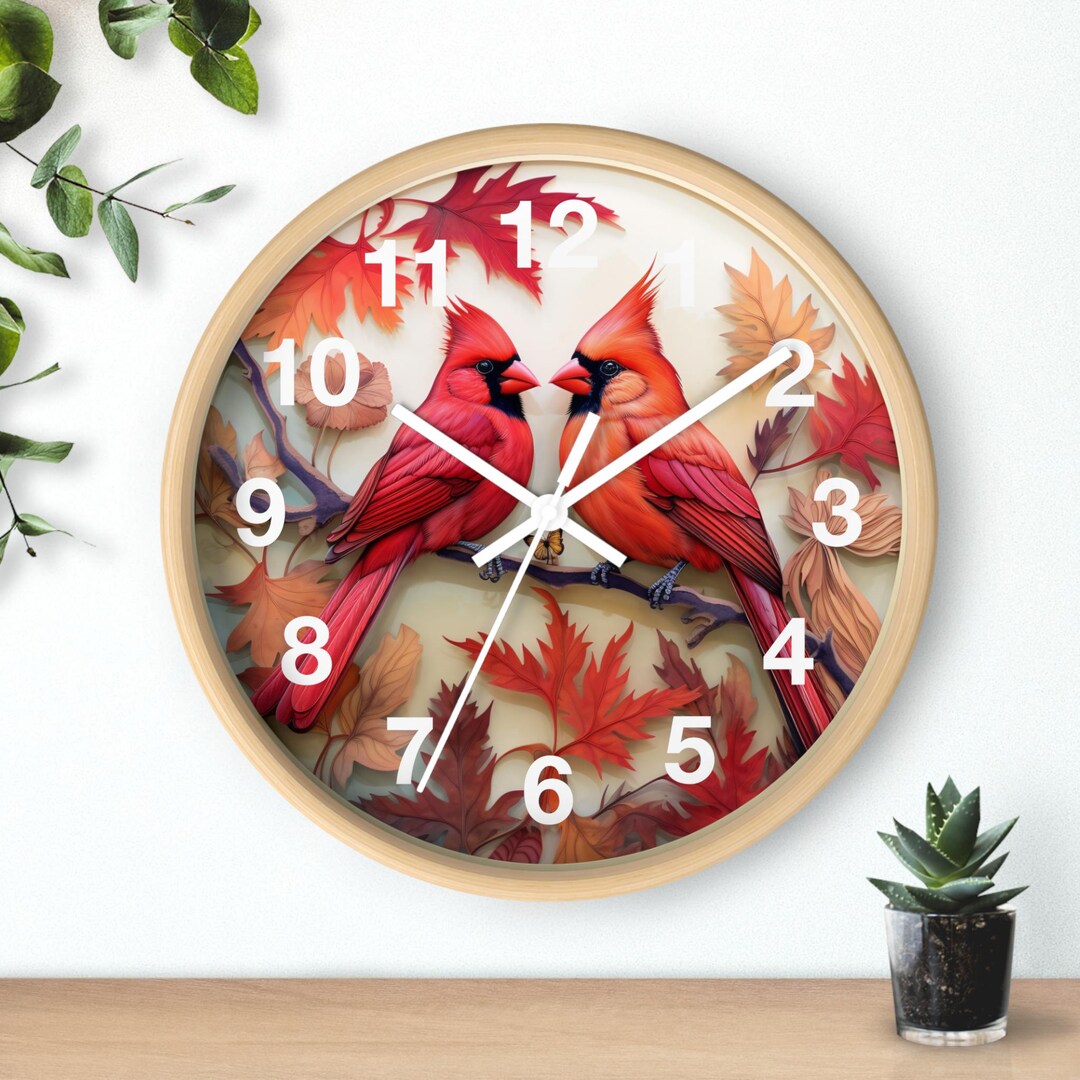 Cardinal Birds Wall Clock Bird Theme Clock Bird Watcher Wall Clock ...