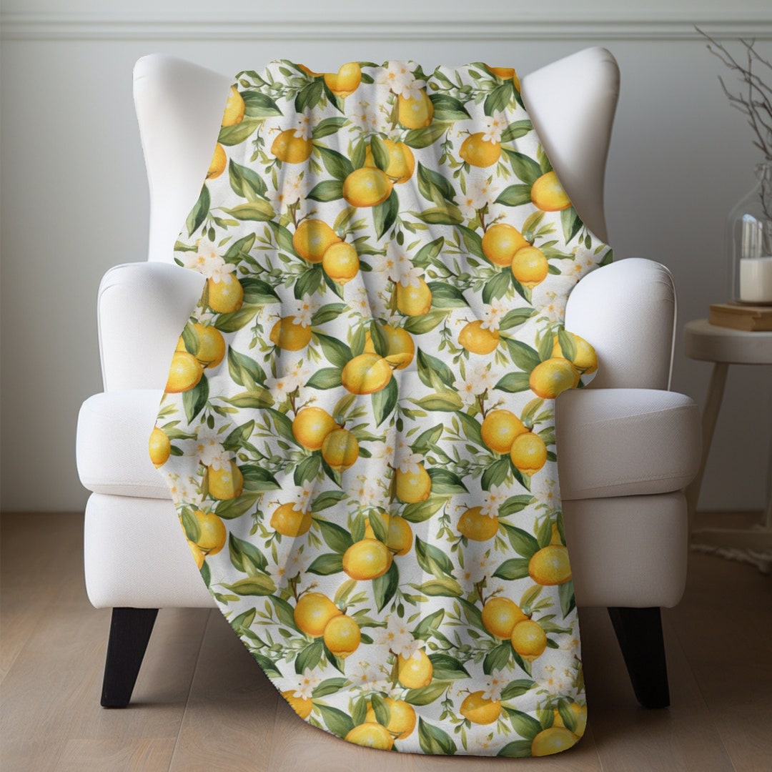 Italian Lemons Blanket Lemon Decor Fruit Print Throw Tuscany Blanket ...