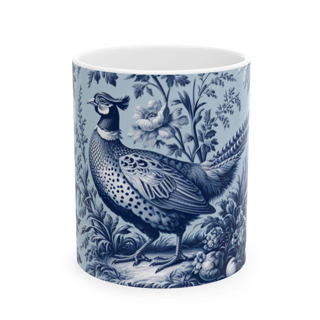 Blue Pheasant Mug Blue Toile Pheasant Coffee Cup Bird Lover Gift French ...