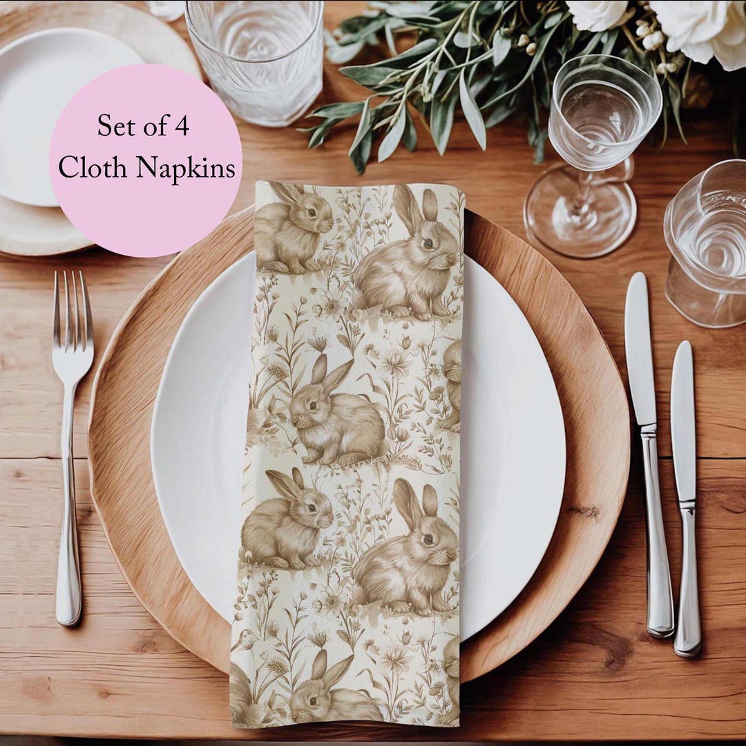 Bunny Napkins 4 Piece Set Easter Napkins Spring Table Decor Rabbit ...