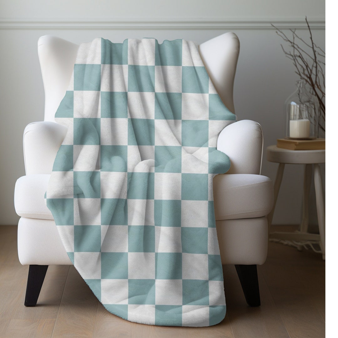 Aqua Checkerboard Blanket, Large Checkered Blanket Green Plaid Blanket ...