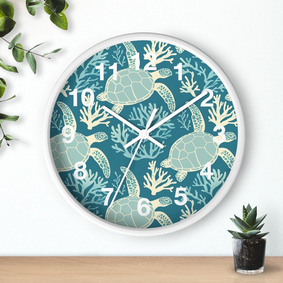 Sea Turtles Wall Clock Ocean Coral Clock Coastal Wall Clock Beach House ...