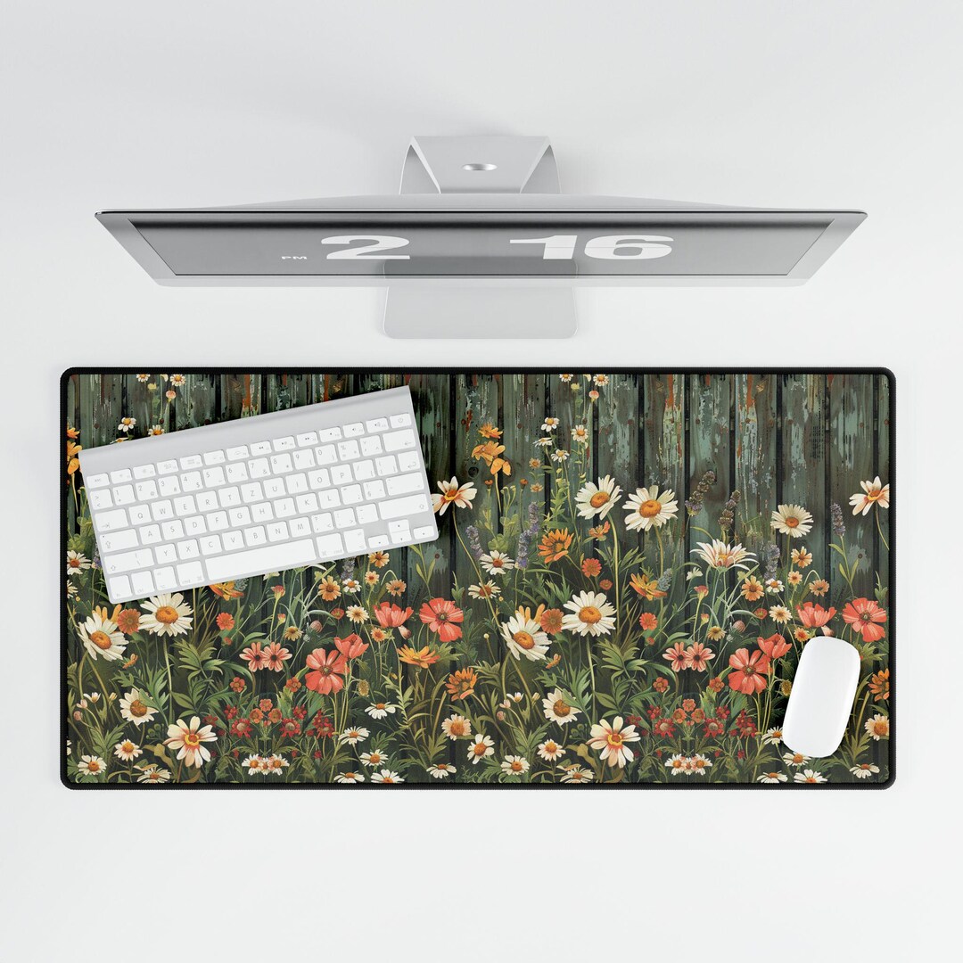 Wildflower Mouse Pad Floral Desk Mat Picket Fence Mouse Pad Garden ...
