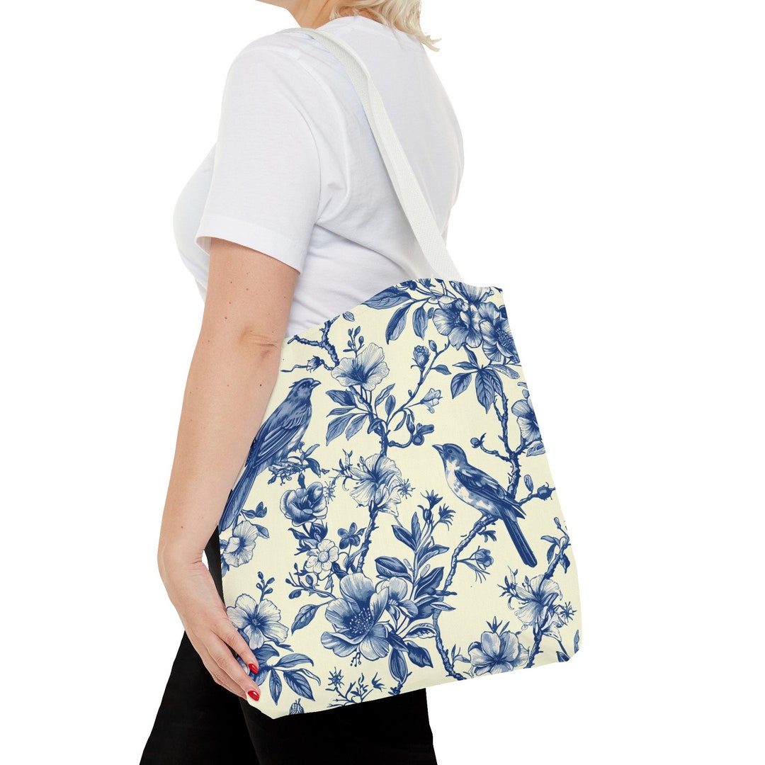 Toile Birds Tote Bag Blue Toile Birds Tote Bag French Country Toile De ...