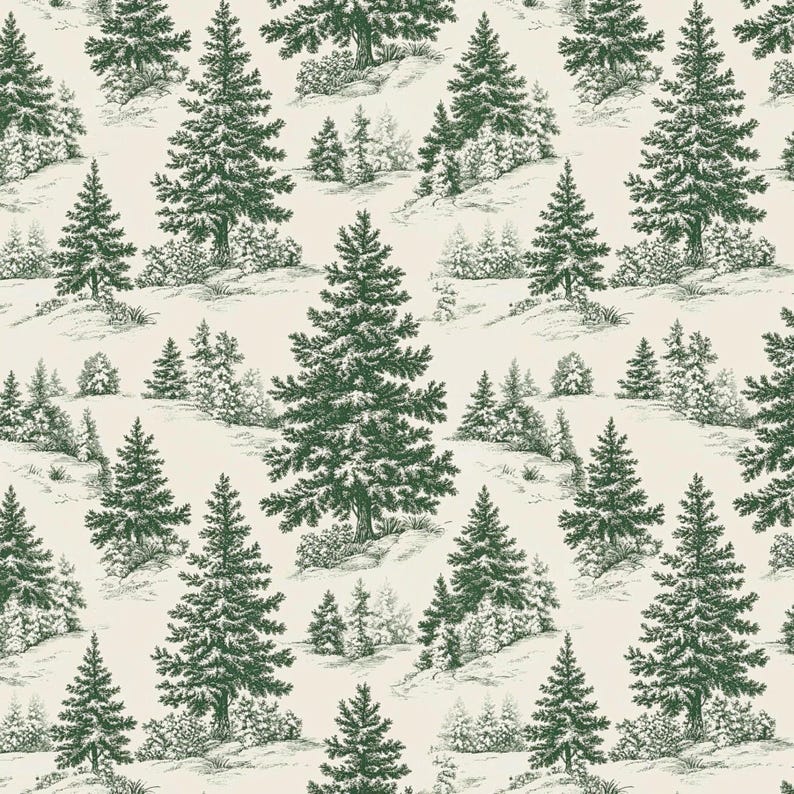 Green Toile Christmas Tree Napkin Set Holiday Dinner Decor Festive ...