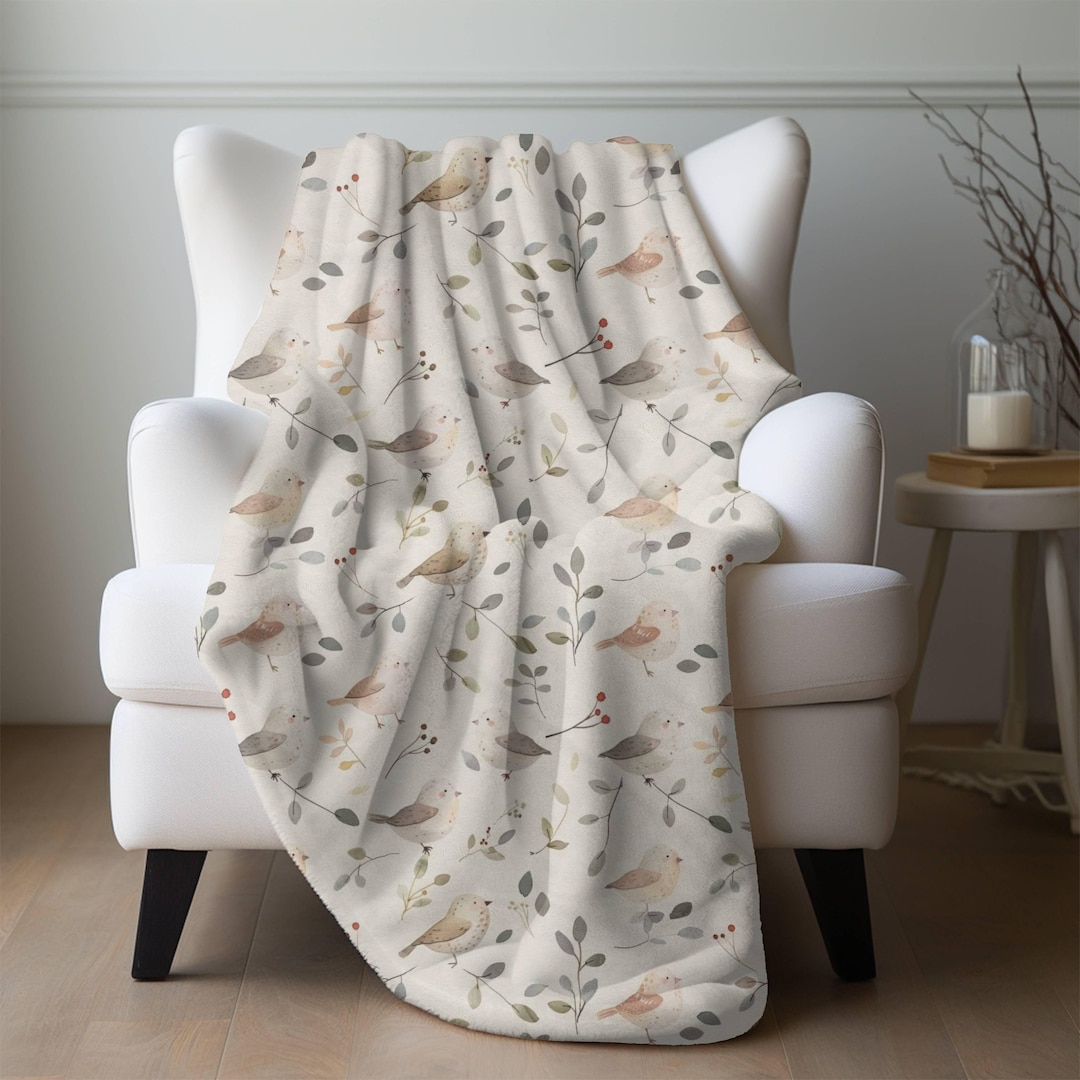 Little Birds Blanket Woodland Bird Throw Brown Bird Bedding Rustic Bird ...