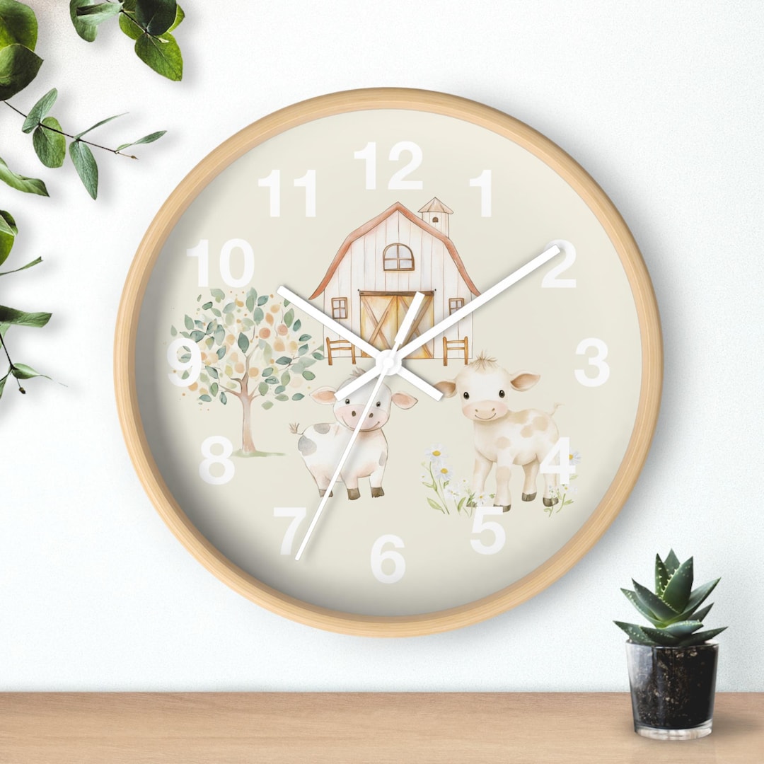Farmhouse Wall Clock Kids Farm Clock Cow Theme Wall Clock Barnyard Wall ...
