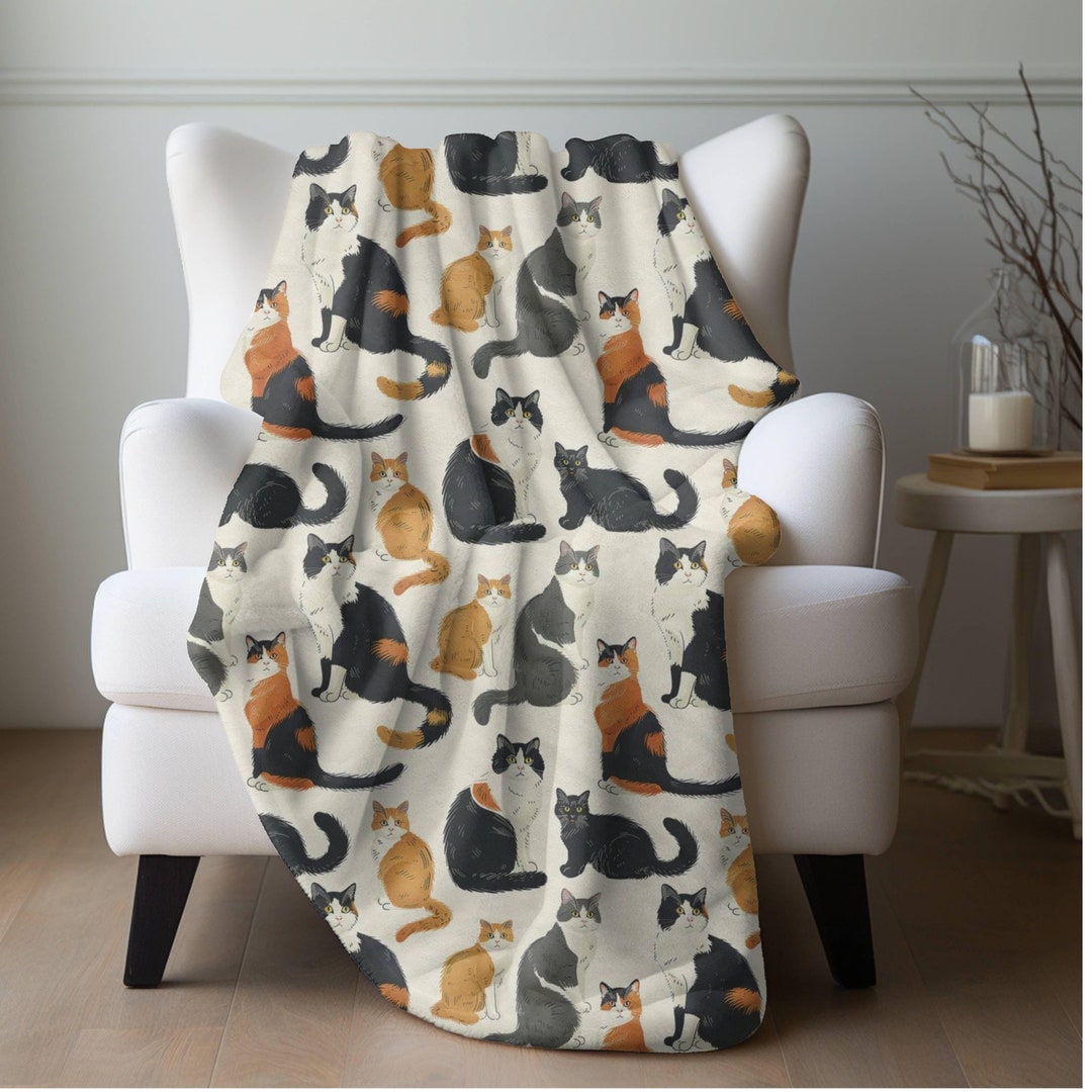Cute Cats Blanket Feline Throw Cat Print Blanket Cat Lover Gift Cute ...
