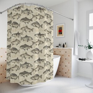 Fish Shower Curtain - Vintage Fish Bath Curtain Fishing Bathroom ...