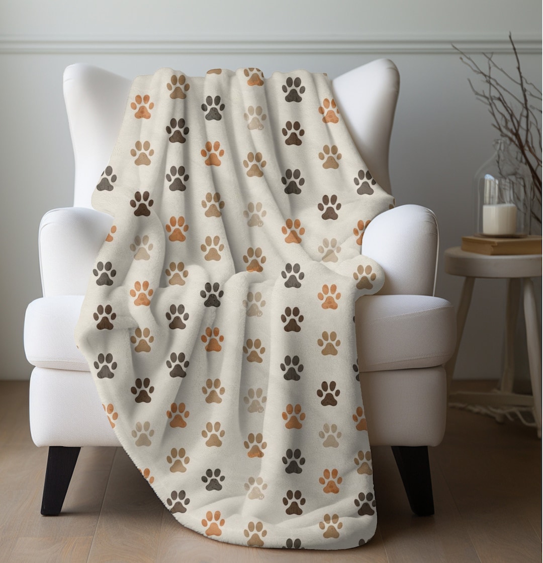 Paw Prints Blanket, Pet Lover Decor Dog Print Blanket Dog Paw Print ...
