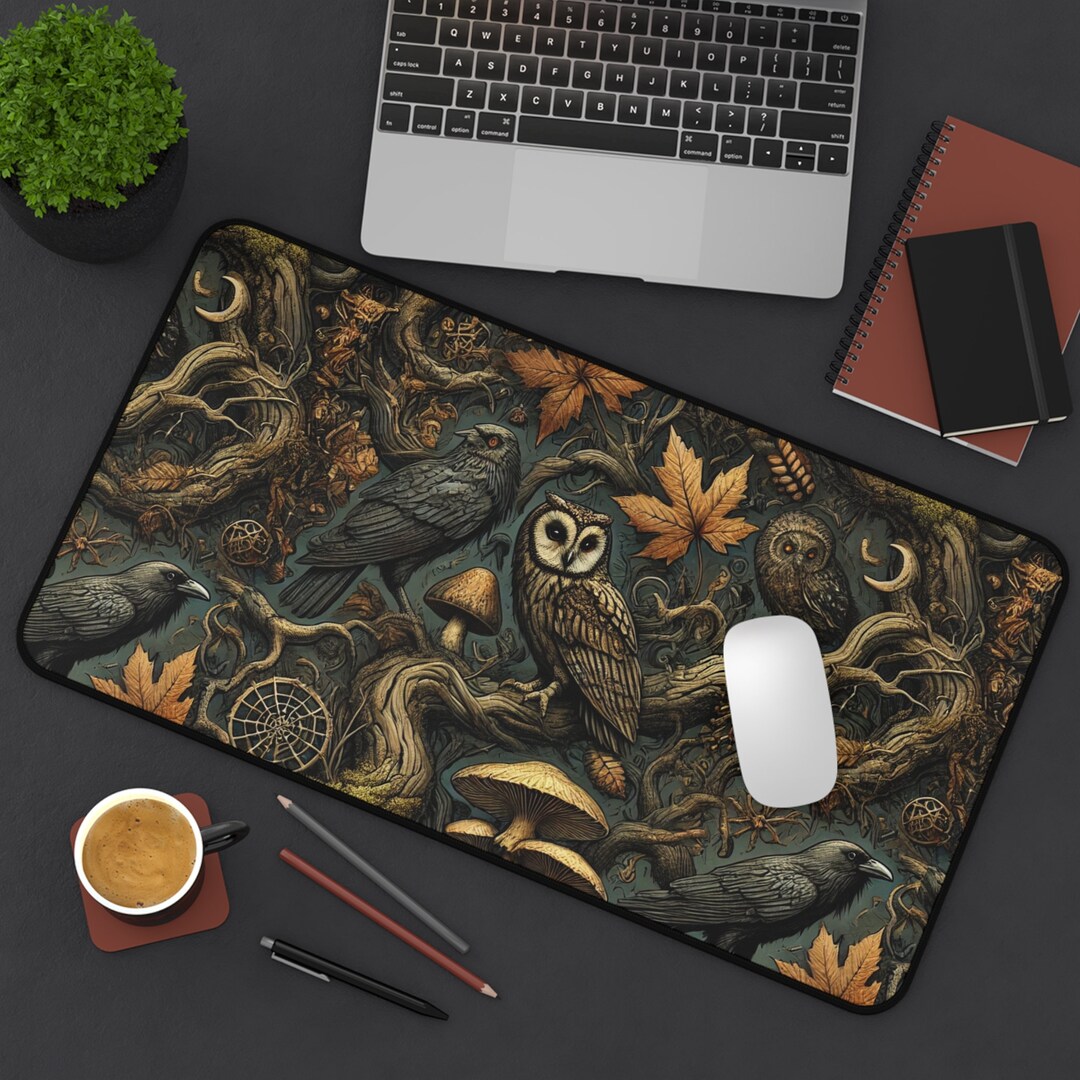 Owl Mouse Pad Dark Forest Desk Mat Owl Desk Mat Mystical Forest Desk ...