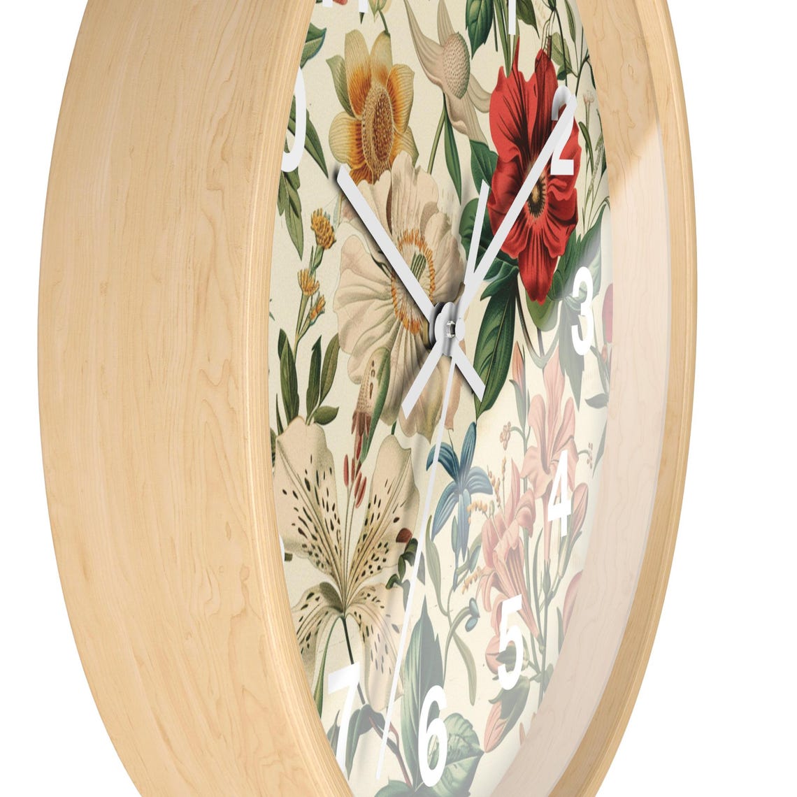 Vintage Floral Wall Clock Flower Wall Clock Rustic Flora Decor ...