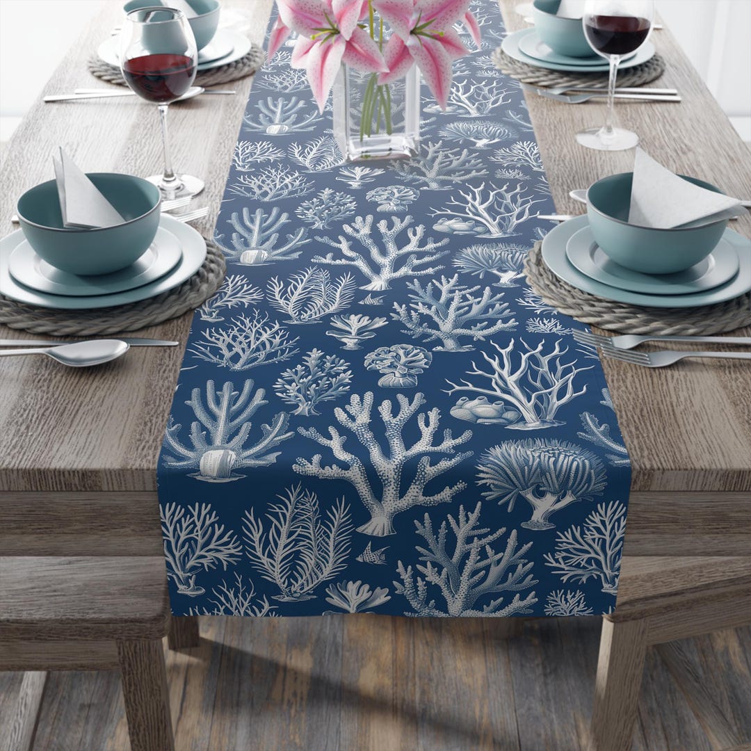 Blue Coral Table Runner Coastal Table Decor Ocean Theme Table Runner ...