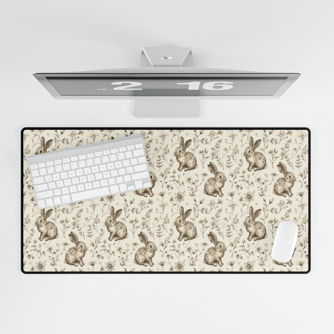 Rabbits and Flowers Desk Mat Hare Mouse Pad Floral Desk Mat Cute Desk ...