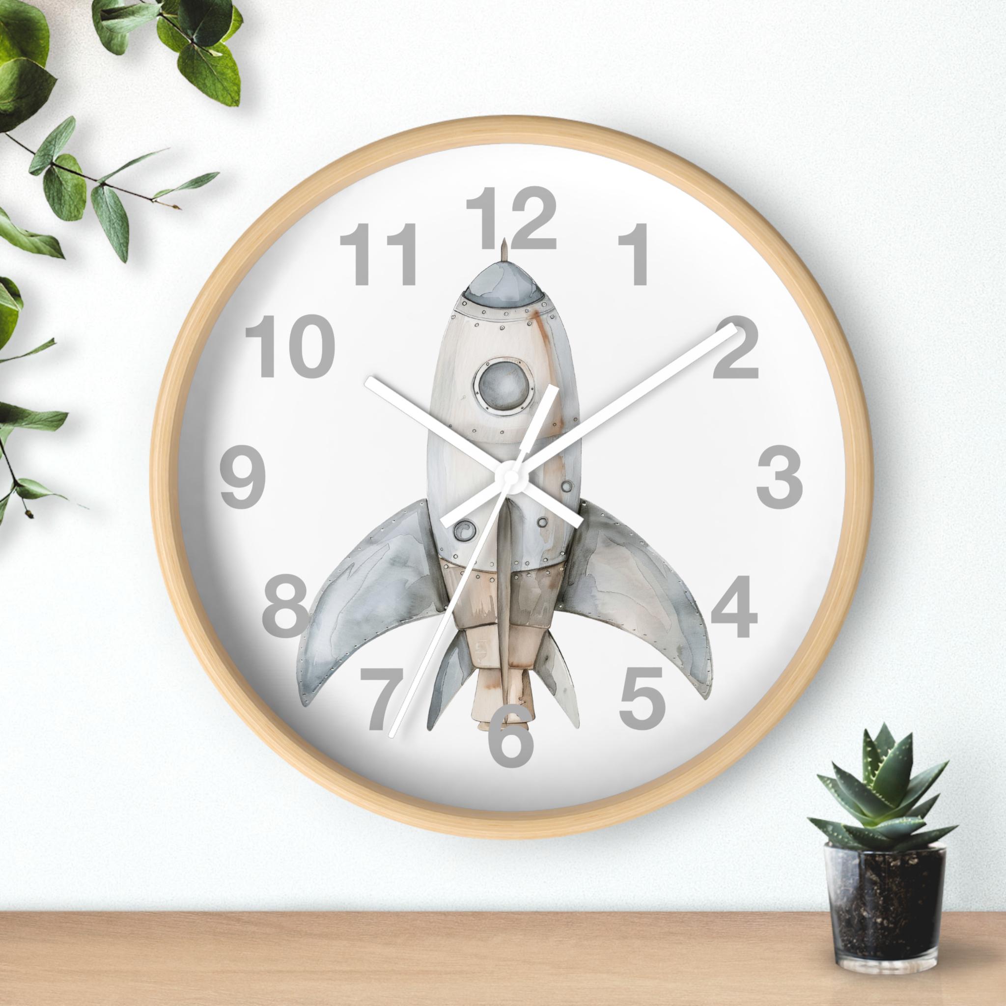 Rocket Ship Wall Clock Space Theme Decor Kids Bedroom Clock Outer Space ...