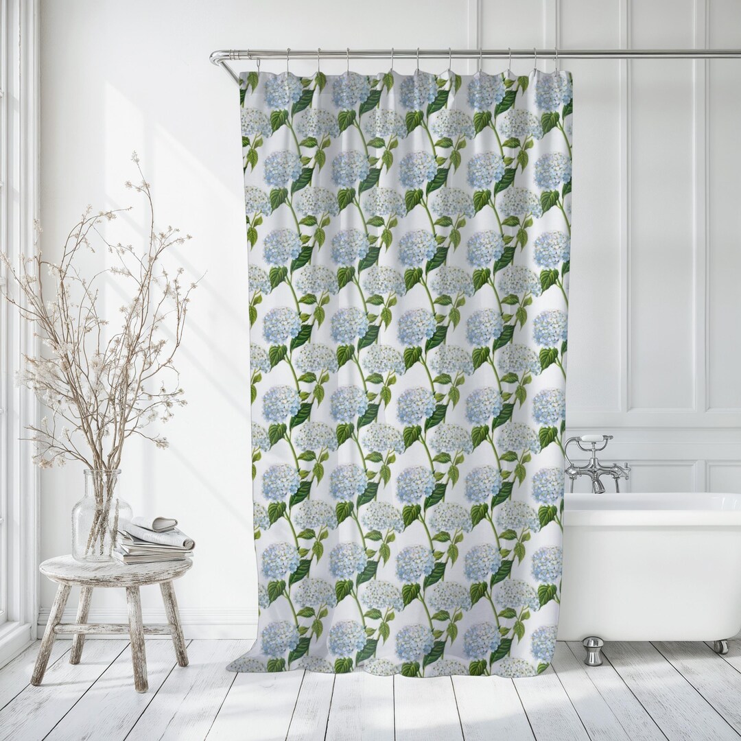 Blue Hydrangea Shower Curtain, Floral Bathroom Decor Botanical Shower ...