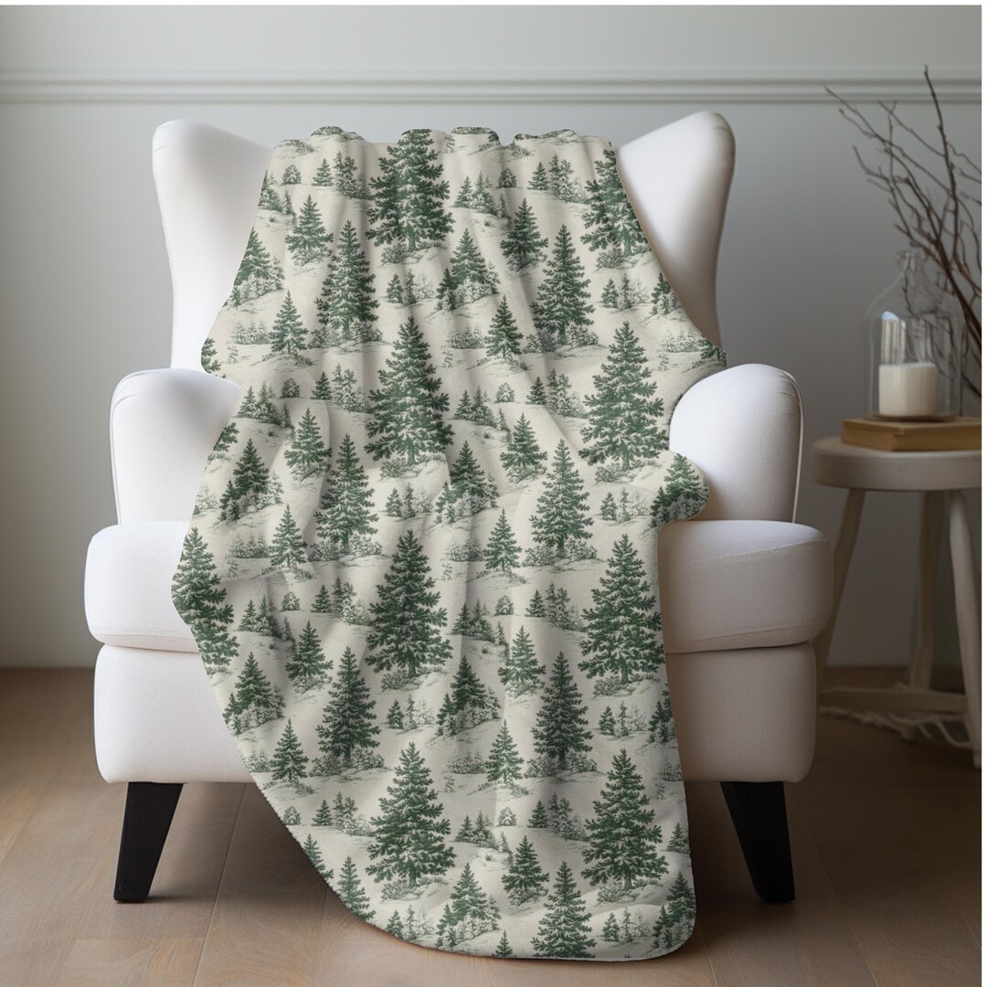 Toile Christmas Tree Blanket Green Christmas Tree Throw Festive Toile ...