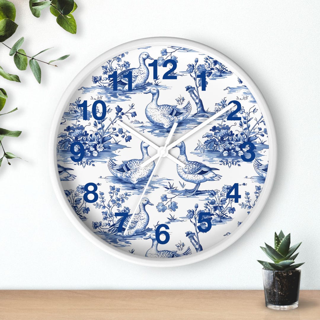 Toile Ducks Wall Clock Blue Toile Clock French Country Wall Clock Duck ...