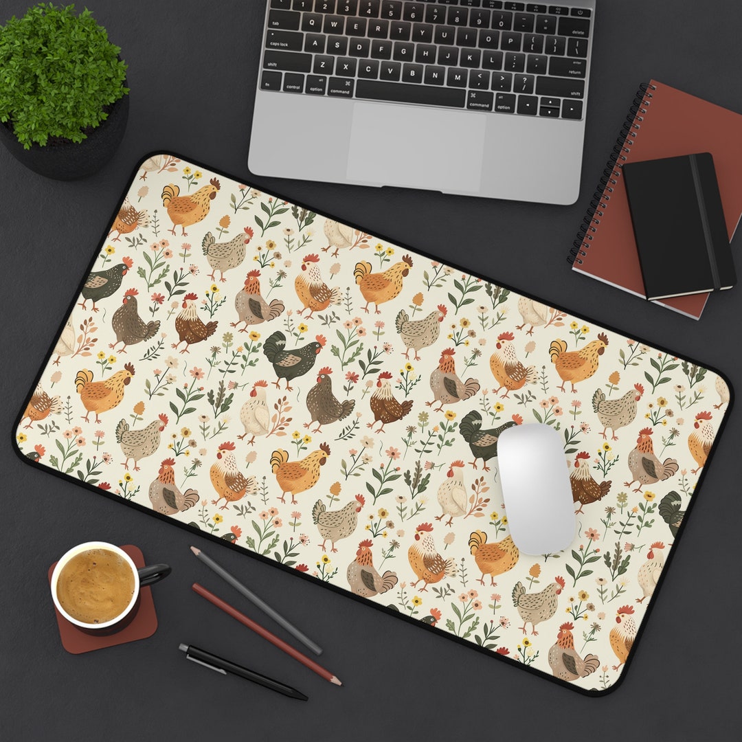 Chickens and Flowers Desk Mat Chicken Mouse Pad Country Desk Mat ...