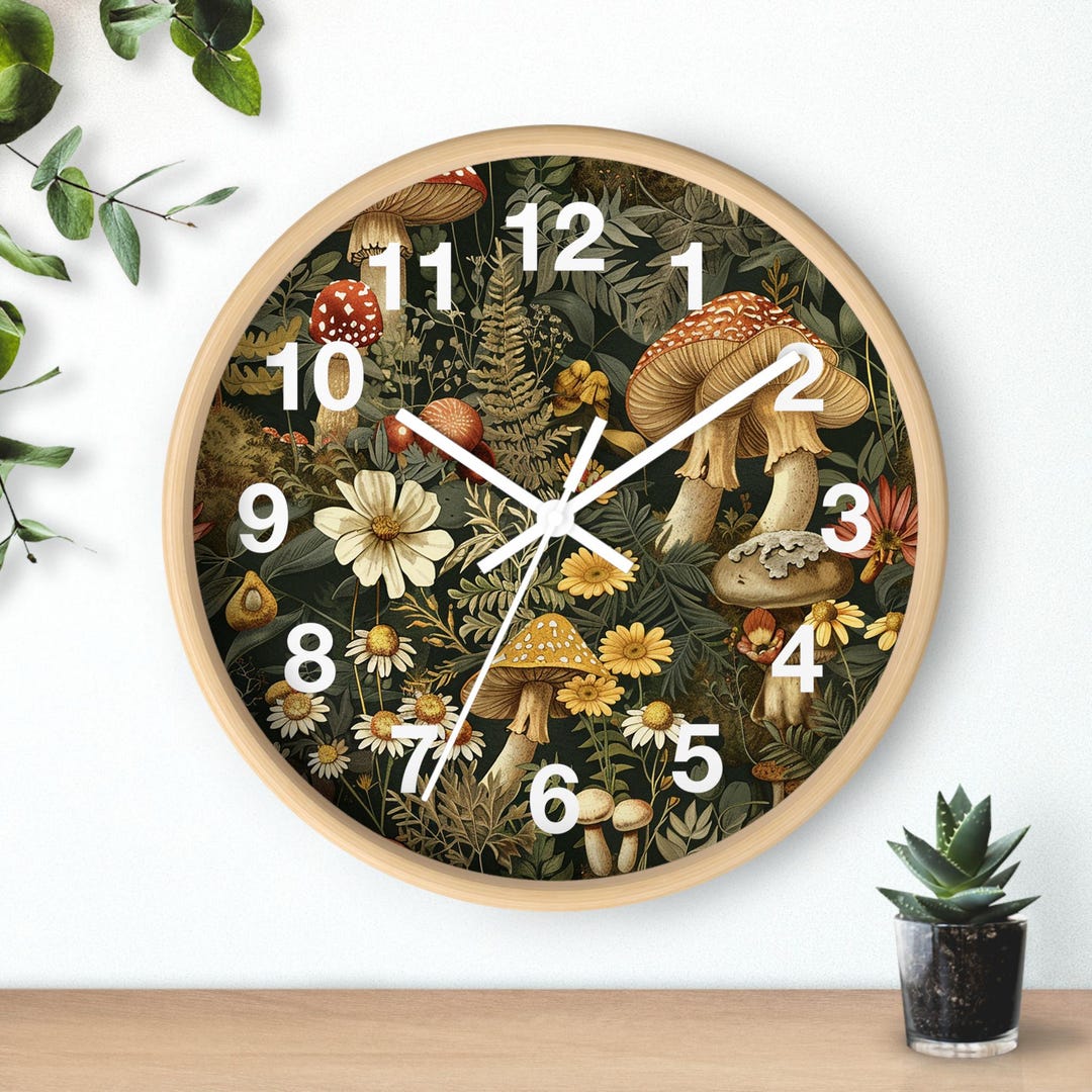 Mushroom Forest Wall Clock Woodland Wall Clock Forest Mushroom Clock ...