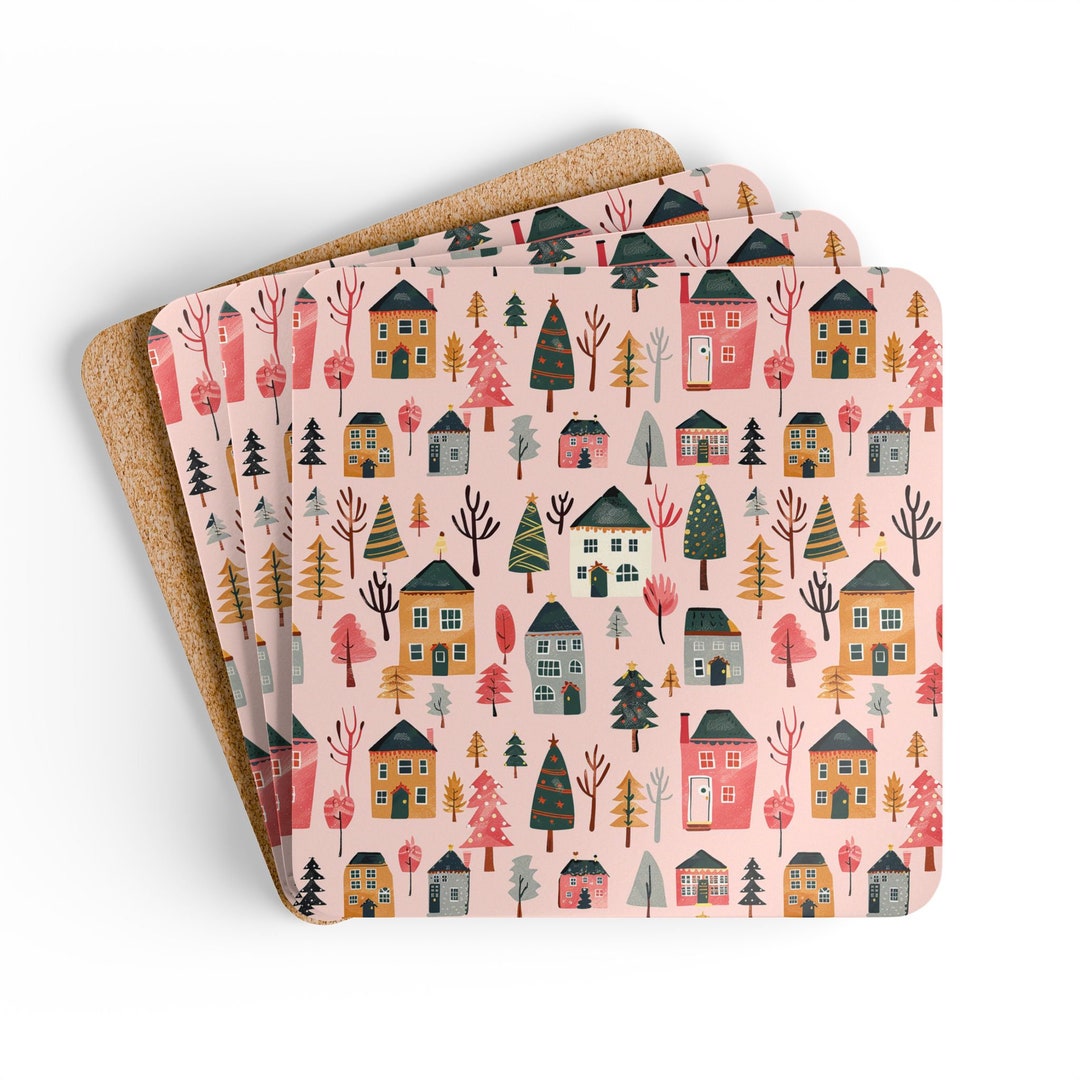 Pink Houses Coaster Set Housewarming Coasters Closing Gift New Home ...