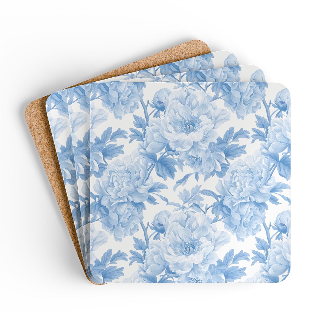 Blue Floral Coaster Set Blue Flower Coasters Blue and White Table Decor ...