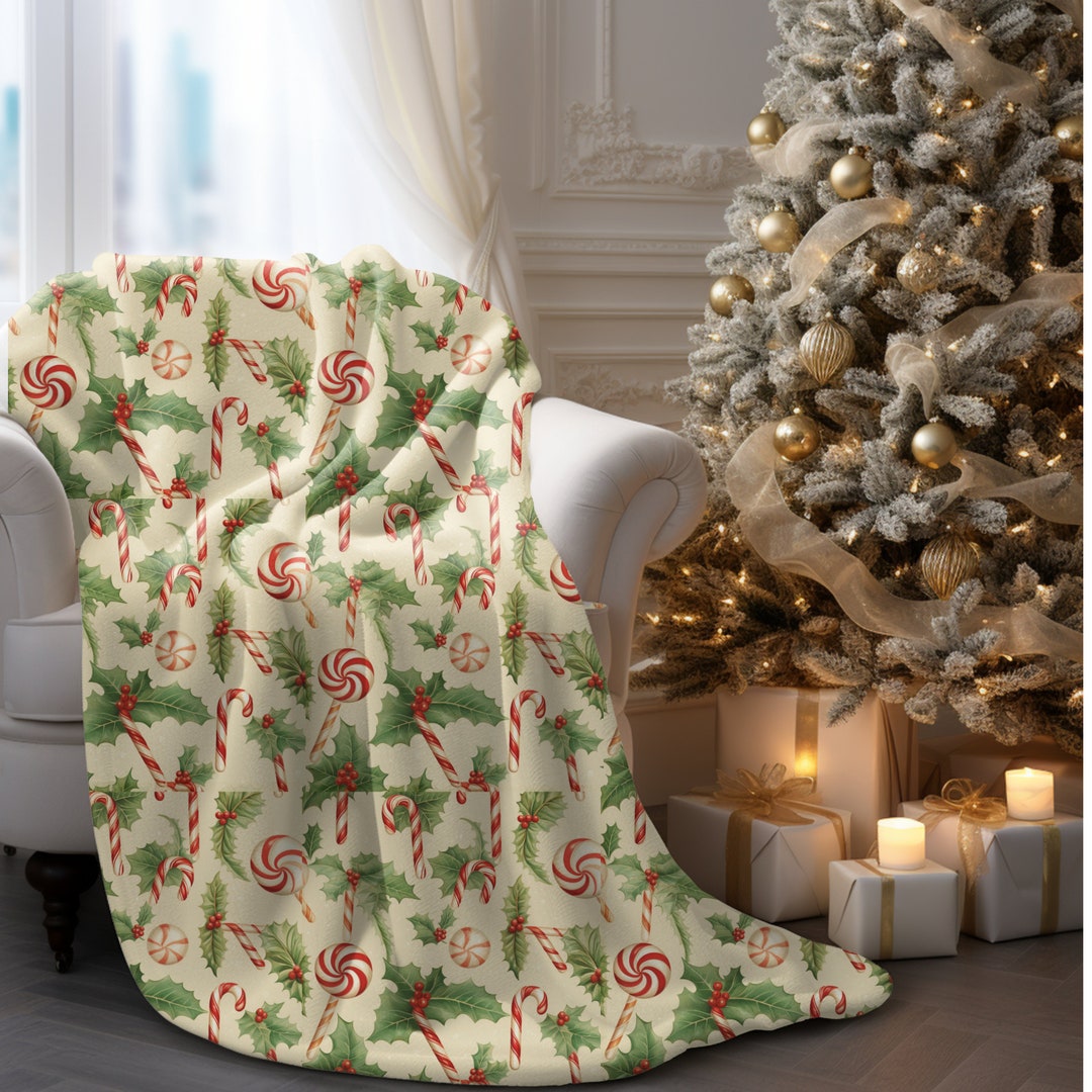 Candy Cane Christmas Blanket Candy Cane Bedding Christmas Eve Holiday ...