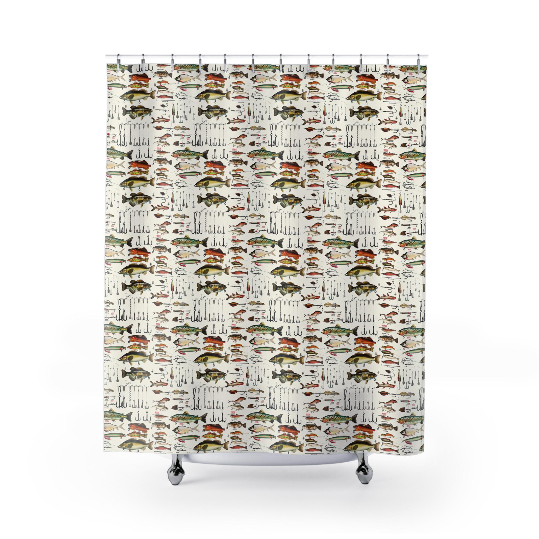 Fishing Shower Curtain, Fish Hooks Bathroom Decor Masculine Shower ...