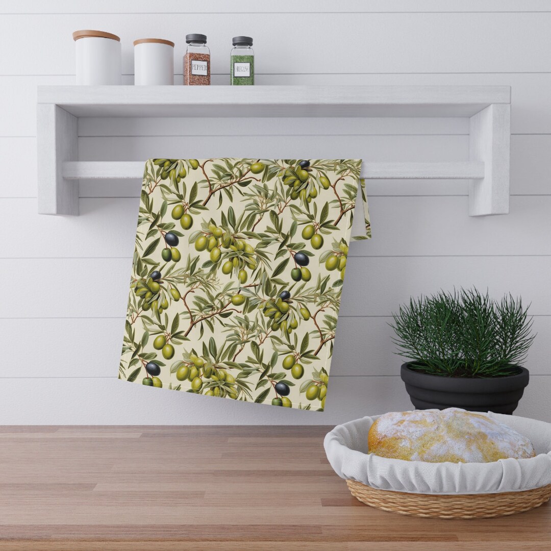 Italian Olives Tea Towel Cotton Twill Olive Kitchen Towel Mediterranean ...