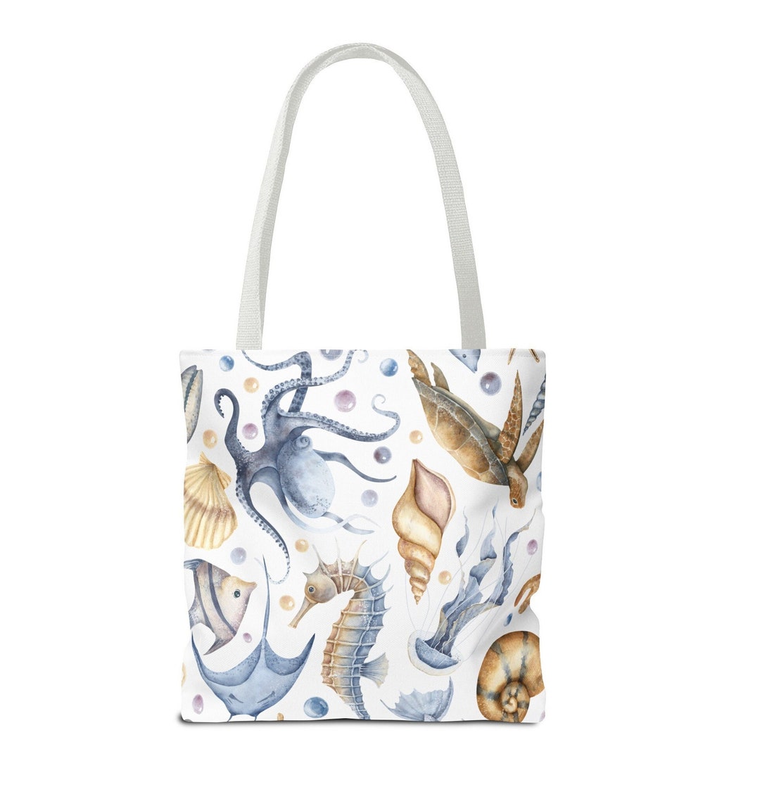 Sea Creatures Tote Bag (AOP) Ocean Creature Bag Seahorse Tote Turtle ...