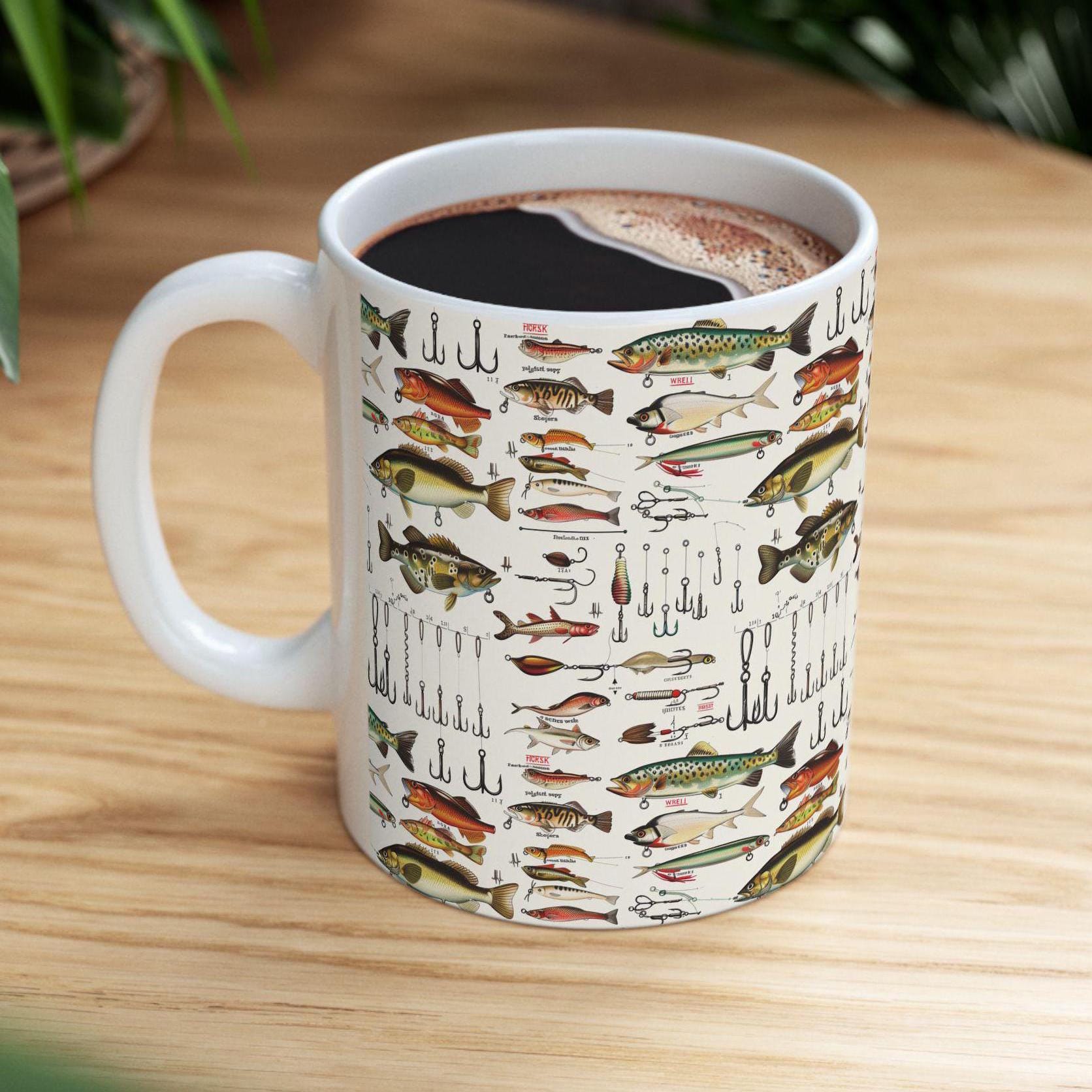 Fishing Mug Fish Hooks Coffee Mug Masculine Kitchen Decor Fisherman Mug ...