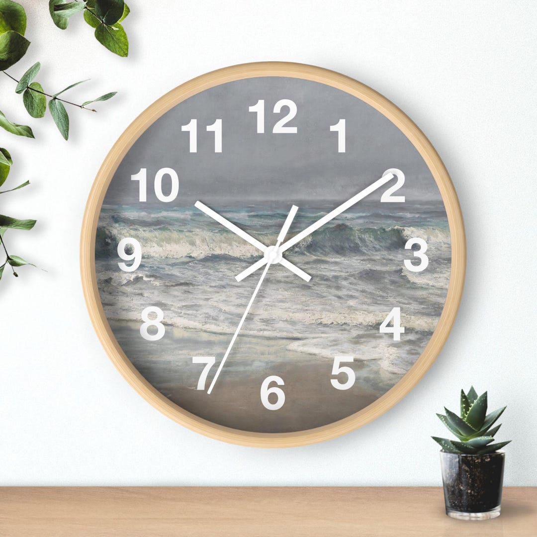 Beach Scene Wall Clock Vintage Seascape Print Clock Muted Waves Wall ...