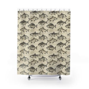 Fish Shower Curtain - Vintage Fish Bath Curtain Fishing Bathroom ...
