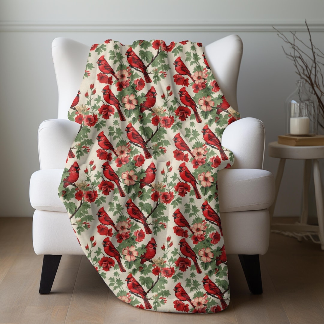 Christmas Cardinal Birds Blanket Holiday Bird Blanket Red Cardinal ...