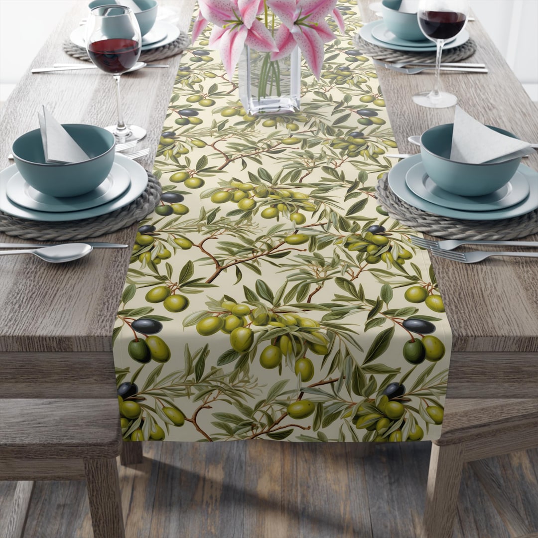 Olive Branch Table Runner Mediterranean Table Decor Rustic Olive Table ...