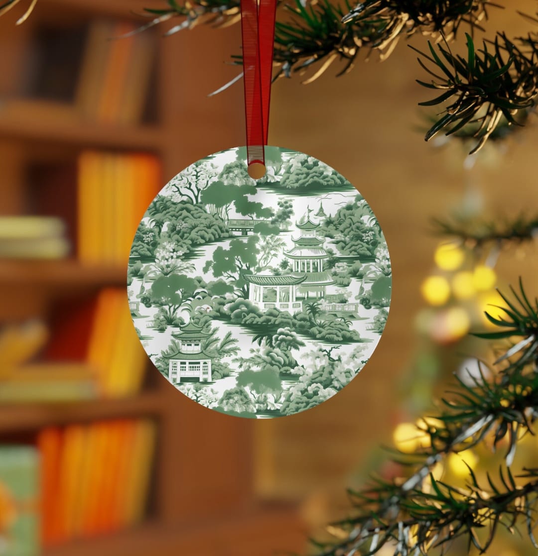 Green Toile Christmas Ornaments Chinoiserie Christmas Tree Ornament ...