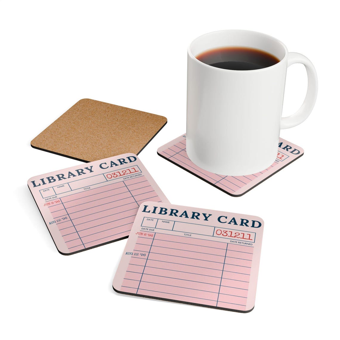 Library Card Coaster Set Retro Book Coasters Vintage Library Decor Book ...