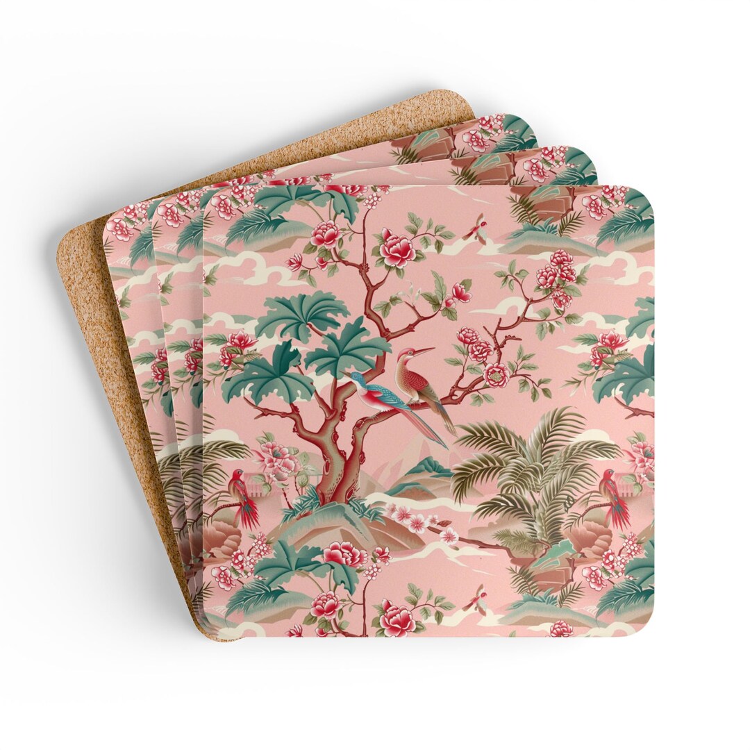 Chinoiserie Coaster Set Pink Chinoiserie Coasters Oriental Style ...