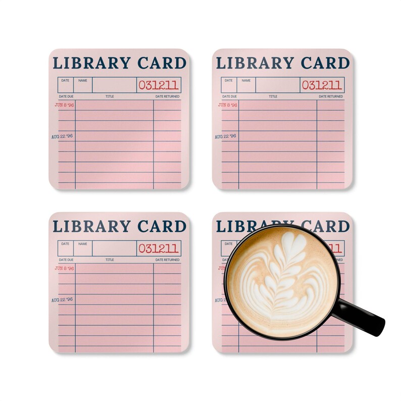 Library Card Coaster Set Retro Book Coasters Vintage Library Decor Book ...
