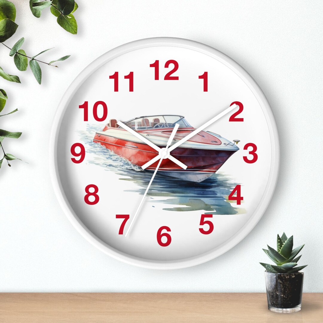 Speed Boat Wall Clock Nautical Wall Clock Masculine Clock Sailor Theme ...