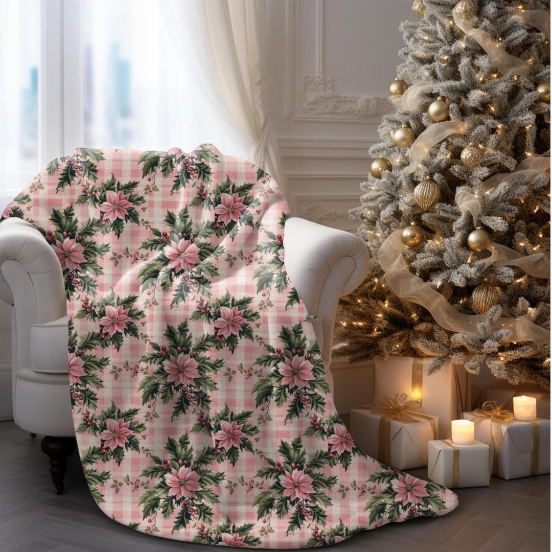 Pink Checkered Blanket Floral Check Holiday Blanket Pink Festive ...